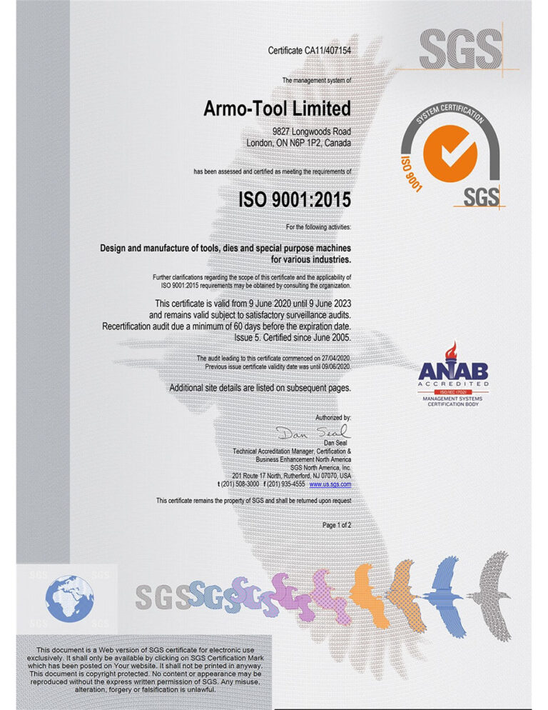 Certificates – Armo Tool